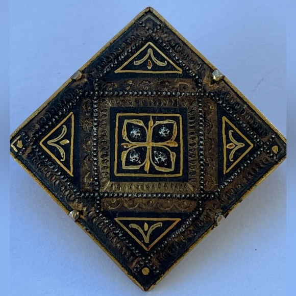 Vintage | Jewelry | Vintage Hand Painted Damascene Diamond Shape Brooch ...